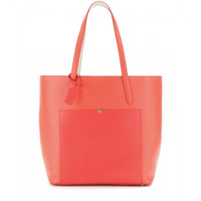 China Bright Orange Saffiano Leather Shopper Handbag Tote With Pure cotton Lining for sale