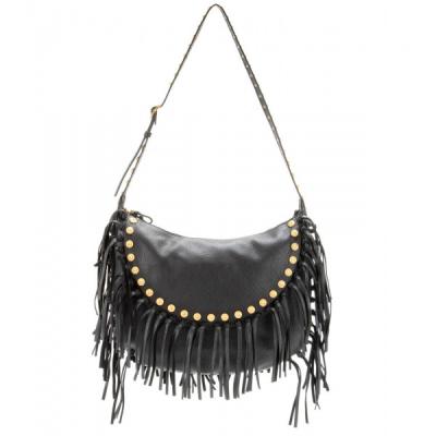 China Vogue Durable Black Fringed Hobo Leather Handbags With Pure cotton Lining for sale
