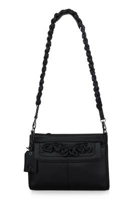 China Woven Black Leather Shoulder Bag Pebble Grain With Zinc Alloy Hardware , 28 X 21 X 6cm for sale