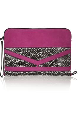 China Pink Suede / Snake Leather Ladies Clutch Purses With Zinc Alloy Hardware for sale