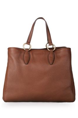 China Dark Brown Pebble Female Tote Leather Bags Big Volume With Zipper Pockets for sale
