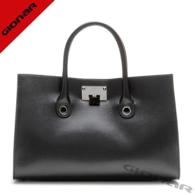 China Classic Black Leather Shopper Bag / Cowhide Leather Totes For Women for sale