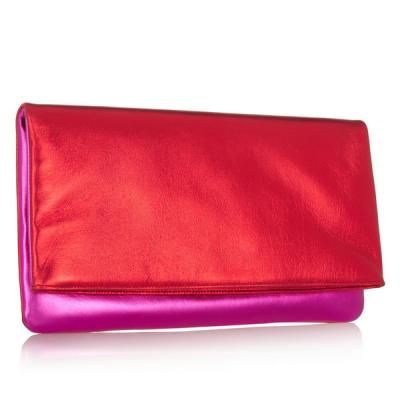 China Candy Pink Leather Clutch Handbags Metallic Leather Italian Handbag for sale