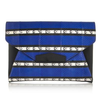 China Real Leather Clutch Handbags Blue Sbake Embossed Lady Stylish Clutch for sale