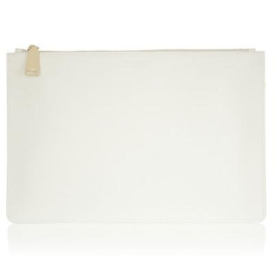 China Pure White Leather Clutch Handbags Gold Zipper Pouch for Lady for sale