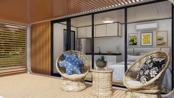 Quality Apple Cottage Glass House Prefabricated Bungalow with Cut Board Wall and for sale
