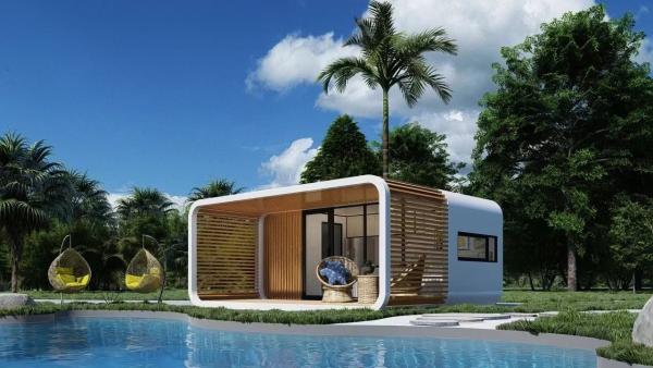 Quality Apple Cottage Glass House Prefabricated Bungalow with Cut Board Wall and for sale