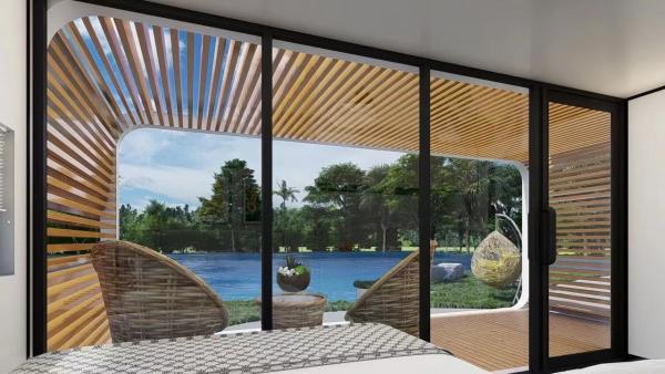 Quality Apple Cottage Glass House Prefabricated Bungalow with Cut Board Wall and for sale