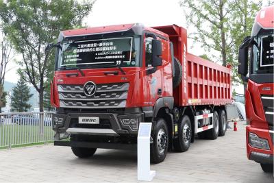 Foton Dump Truck 15 Tons 580 Horsepower 8X4 7.6M Red Body Double Rear Axle U-Shaped Cargo Box