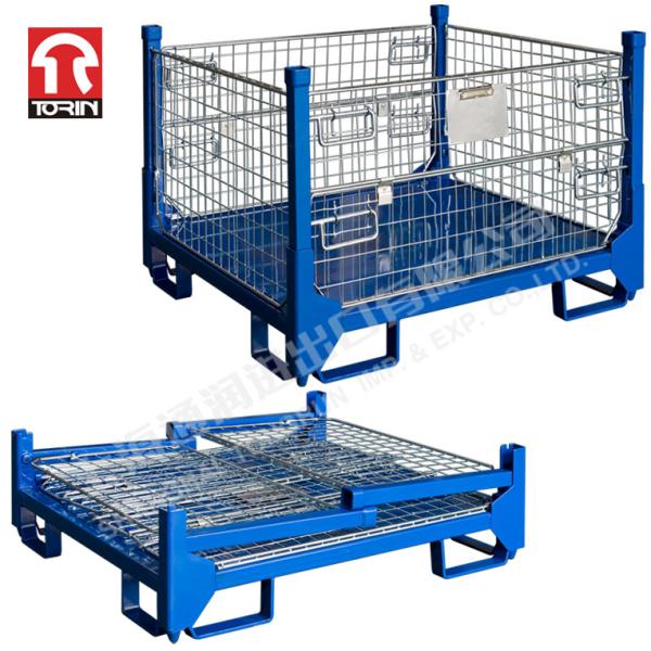 Quality Torin LK48 Folding Semi Open Steel Wire Cage Wire Mesh Pallet Container Metal for sale