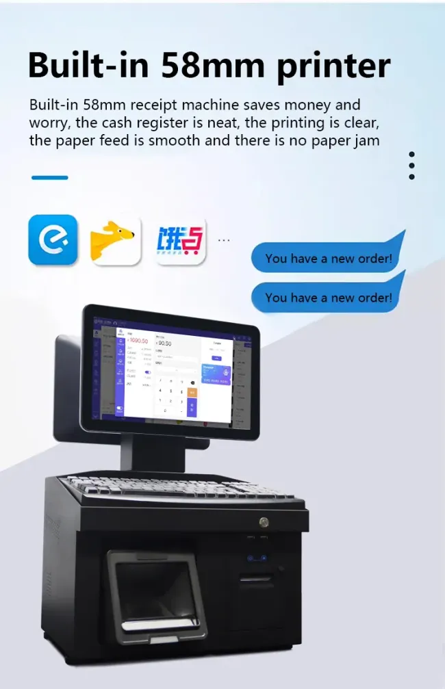 OEM 14 Inch Win 10/11/Linux/Android All-in-One POS System Cash Register Terminal POS Built in Keyboard All in One POS Machine