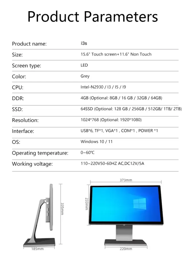 Wholesale 15.6inch Win10/11 Linux Android Dual Screen POS System All in One POS Machine Retail POS Cash Register for Restaurants