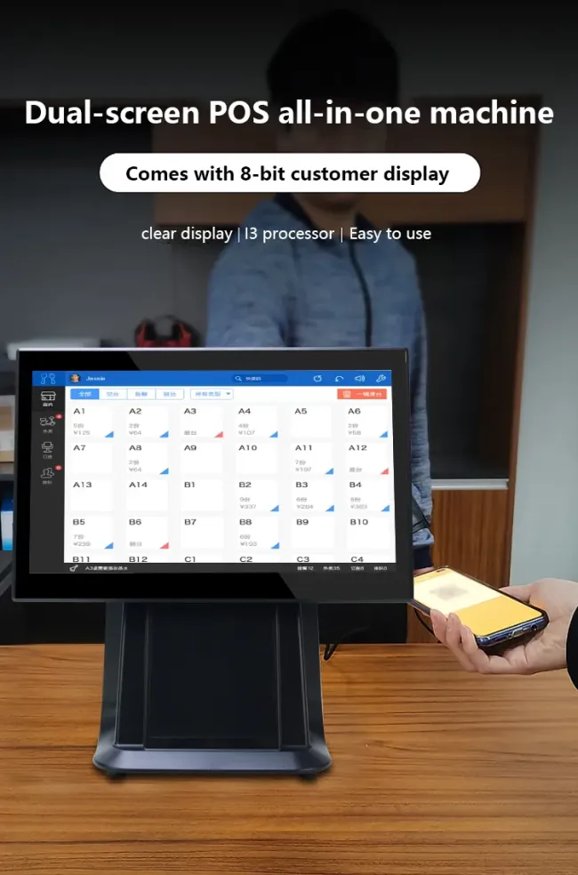 OEM 15.6 Inch All-in-One POS Terminal Capacitive Touch POS Machine with 8-Bit Customer Display for Cash Register Operations