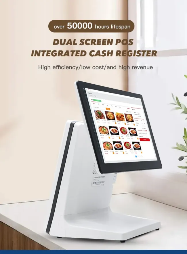 15.6+9.7 Inch Dual Screen All-in-One POS Cash Register Rk3568 WiFi 8+128g 58mm Printer with COM Interface Analytical Statement