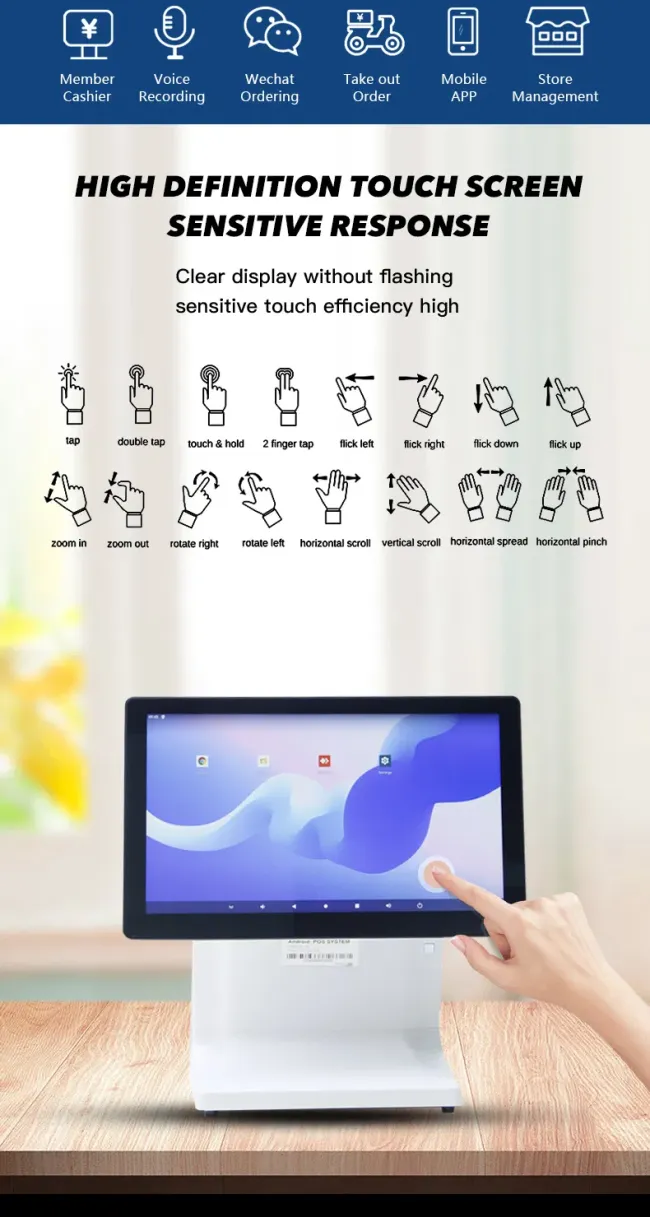 15.6+9.7 Inch Dual Screen All-in-One POS Cash Register Rk3568 WiFi 8+128g 58mm Printer with COM Interface Analytical Statement