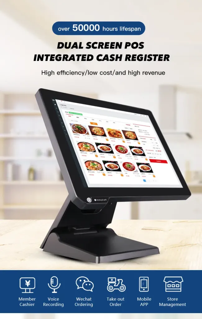 Single Screen Folding All-in-One 15.1 Inch LCD Touch POS Terminal WiFi 2+32g Cash Register Desktop POS Ordering