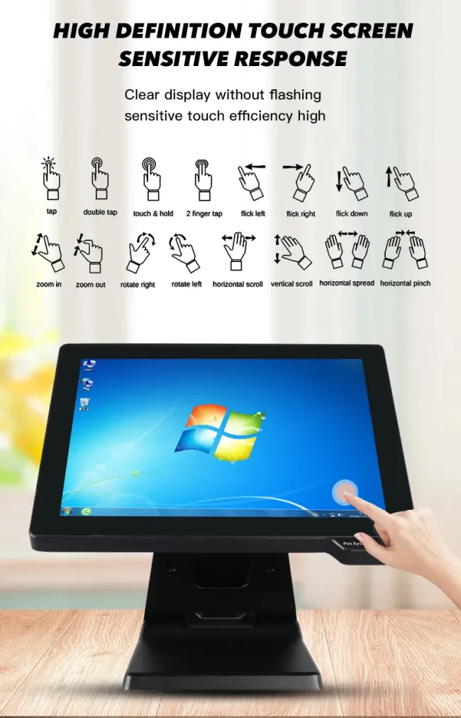 Single Screen Folding All-in-One 15.1 Inch LCD Touch POS Terminal WiFi 2+32g Cash Register Desktop POS Ordering
