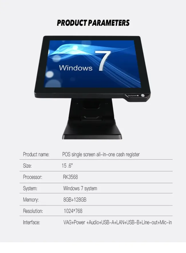 Single Screen Folding All-in-One 15.1 Inch LCD Touch POS Terminal WiFi 2+32g Cash Register Desktop POS Ordering