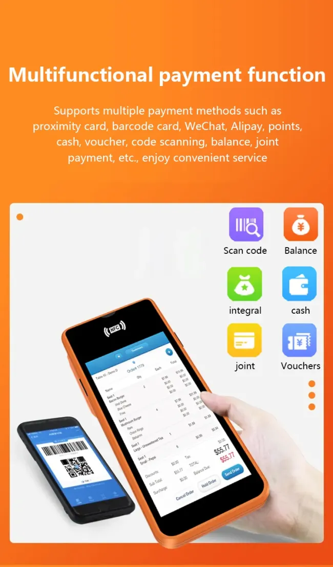 5.45&quot; Handheld Cash Register Android System POS Machine Mobile POS Terminal Thermal Printer NFC Card Reader for Point of Sale Retail Stores