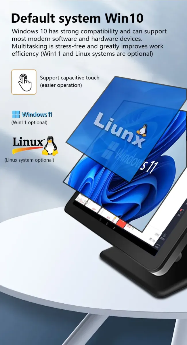 Factory Custom 11.6 15.6inch Dual Screen Touch All in One POS Machine Cash Register Terminal POS System Optional Printer Barcode Scanner Retail Store Checkout
