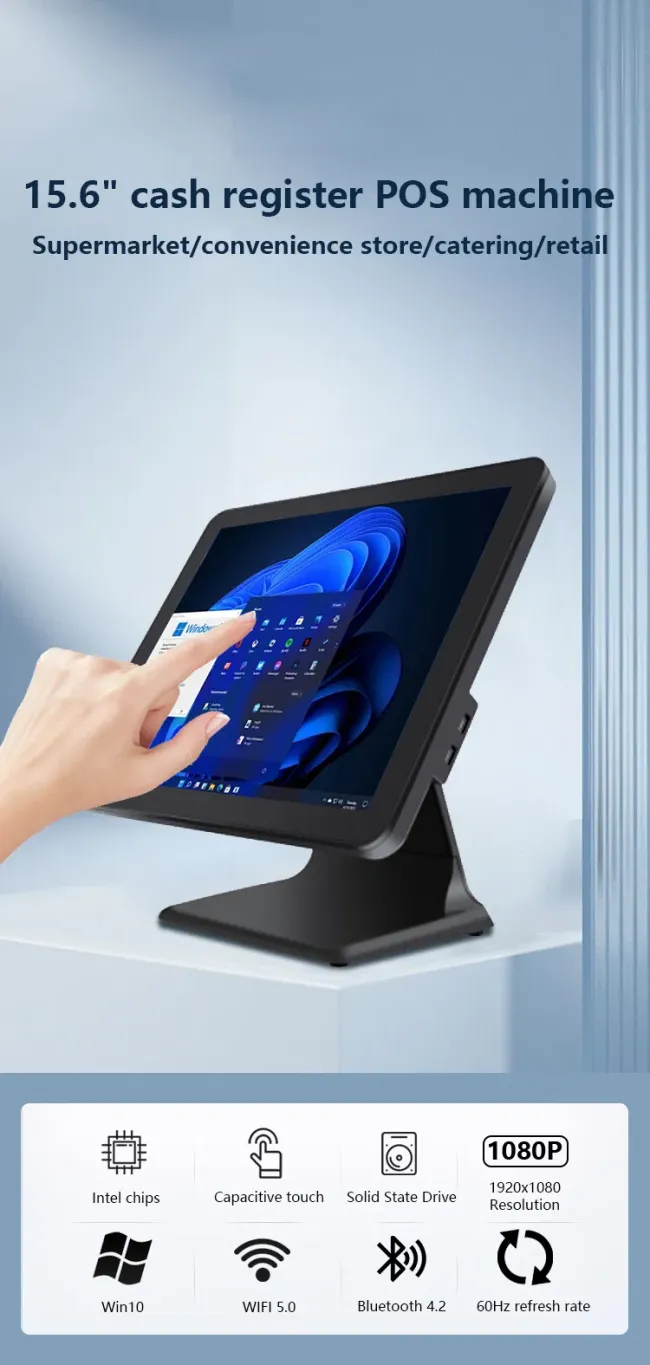 15.6 17 Inch POS System Touch Screen Cash Register Billing Software 80 Thermal Printer Hardware Barcode Scanner All in One POS Machine Point of Sale Terminal