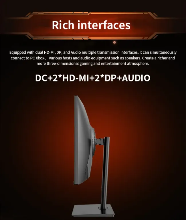 27&quot; FHD Qhd 1K 1080P 2K 60Hz 75Hz 100Hz Curved Gaming Monitor Home Office Screen LCD IPS Panel LED RGB Display Desktop PC Computer Monitors Height Adjustable