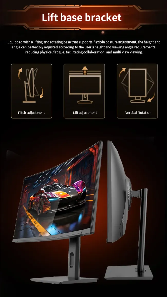 27&quot; FHD Qhd 1K 1080P 2K 60Hz 75Hz 100Hz Curved Gaming Monitor Home Office Screen LCD IPS Panel LED RGB Display Desktop PC Computer Monitors Height Adjustable