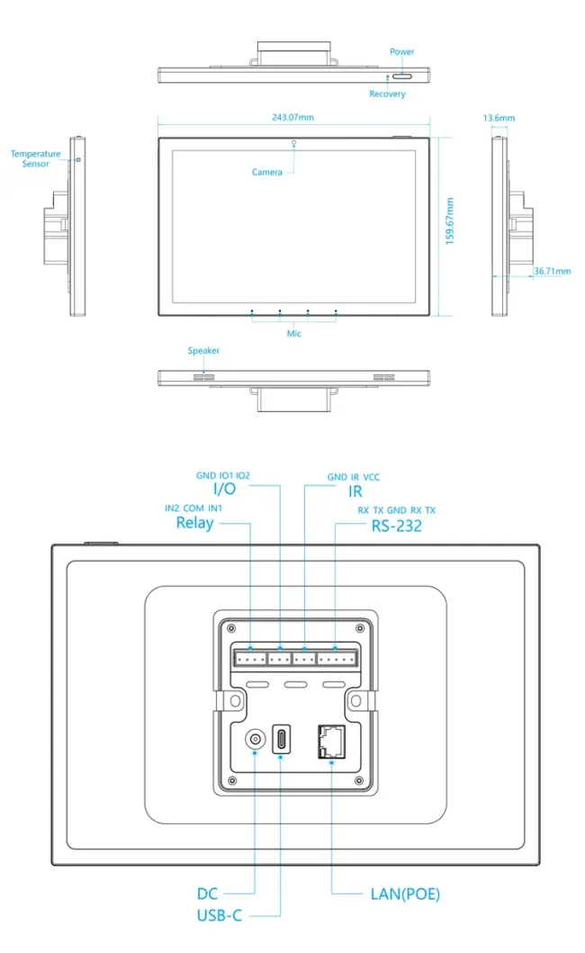 SMT101 Home Automation 10 Inch Android 13 Touchscreen Smart Home Control Display with Rk3566 Quad-Core CPU 1280*800