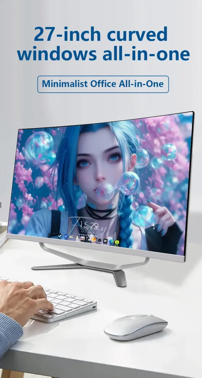 27-Inch Curved All-in-One PC Cheap Intel Core I3 I5 I7 Desktop 16GB Video Memory New LCD Display Au for Office Business Working