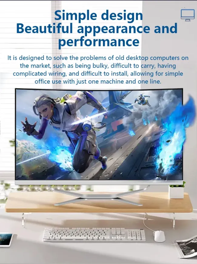 27-Inch Curved All-in-One PC Cheap Intel Core I3 I5 I7 Desktop 16GB Video Memory New LCD Display Au for Office Business Working