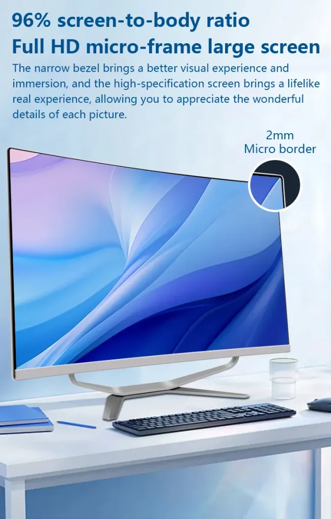 27-Inch Curved All-in-One PC Cheap Intel Core I3 I5 I7 Desktop 16GB Video Memory New LCD Display Au for Office Business Working