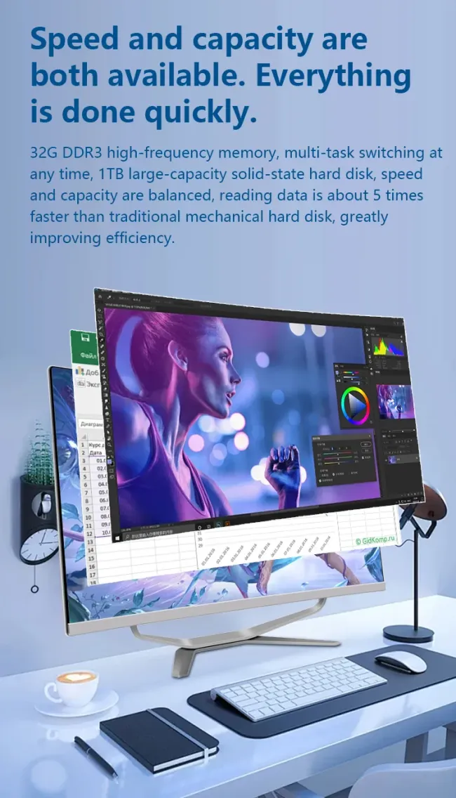 27-Inch Curved All-in-One PC Cheap Intel Core I3 I5 I7 Desktop 16GB Video Memory New LCD Display Au for Office Business Working
