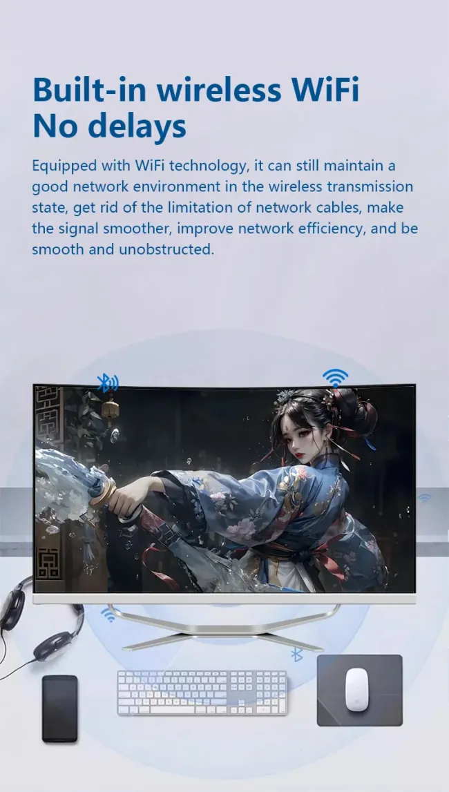 27-Inch Curved All-in-One PC Cheap Intel Core I3 I5 I7 Desktop 16GB Video Memory New LCD Display Au for Office Business Working