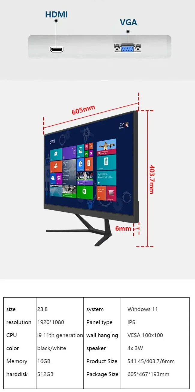 2025 Brand New 24inch Core 11th I9 Gamer All in One Gaming PC Computers Laptops Desktop Computer All in One Monitor for Office