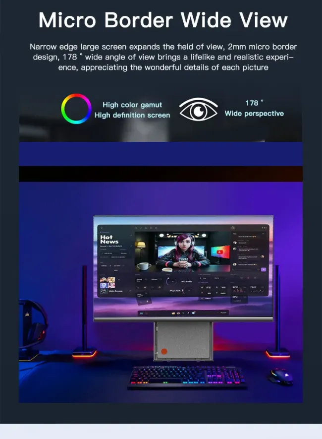 OEM All in One Desktop PC 23.8/27 Inch New Design Monoblock with Core I7/I9 16GB DDR4 RAM 512GB SSD IPS All in One