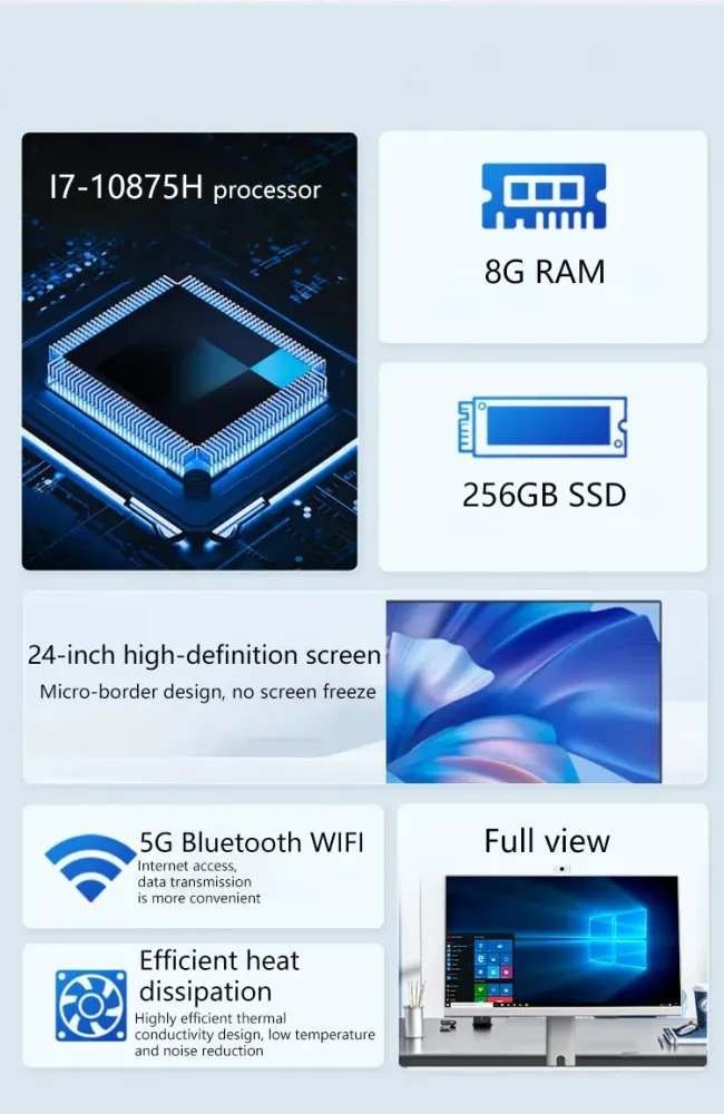 2025 New Arrivals 24inch I7-10870h Octa-Core Screen All in One PC for Sc All in One Monitor with Adjustable Base All in One PC