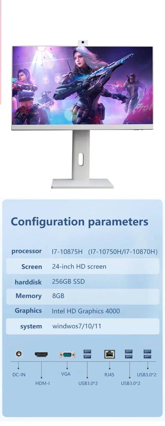 2025 New Arrivals 24inch I7-10870h Octa-Core Screen All in One PC for Sc All in One Monitor with Adjustable Base All in One PC