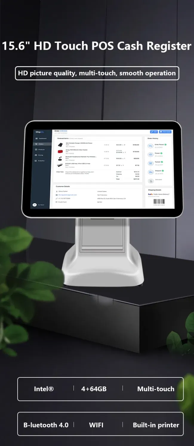 Hot Selling 15.6 Inch All in One POS Systemterminal Dual Touch Screen Win Dows Cash Register for Coffee &amp; Retail Shop