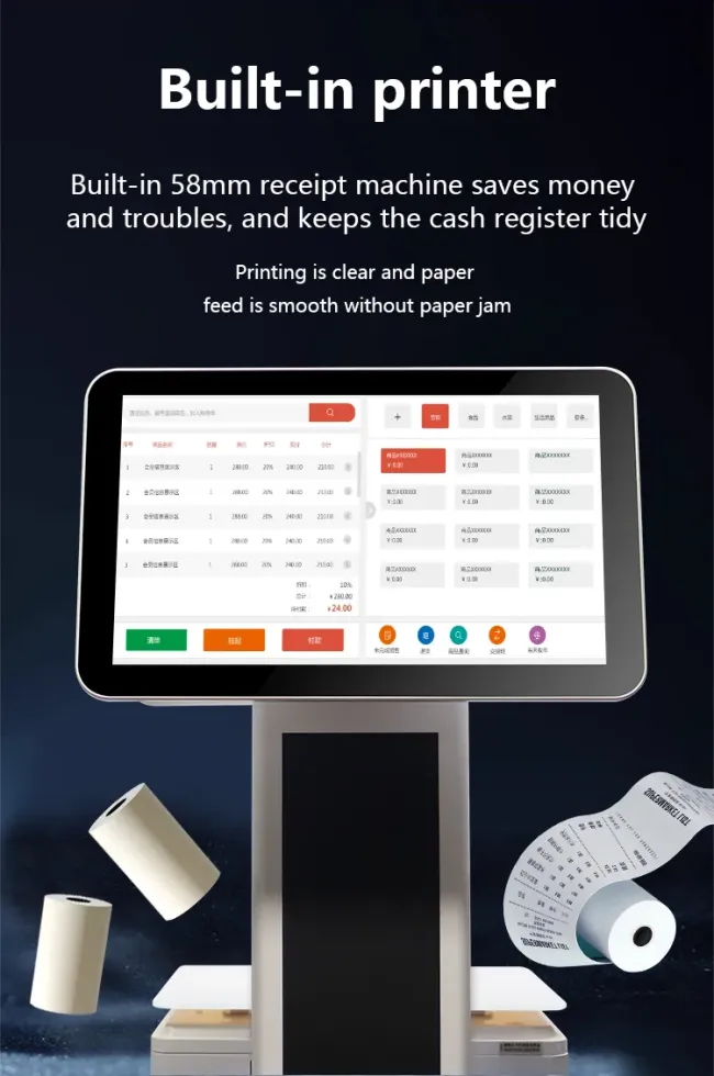 OEM Dual Screen Touch POS System with New Ai Digital electronic Weight Scale Electronic Cash Register and Fruit Weighing Printer