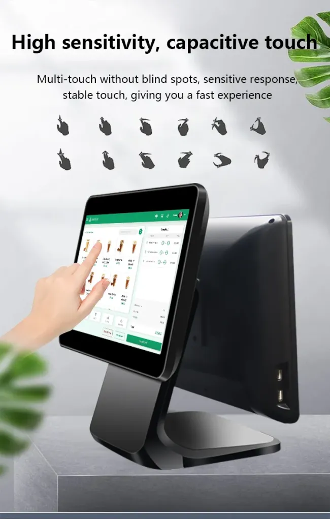 Foldable 15.6 Inch Dual Touch Screen POS System Terminal Win Dows Cash Register for Restaurant &amp; Retail Shop Intel I3