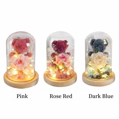 Cina Lunga vita Rosa Rosa Eterna Fiore Cupole di vetro Muschio Orso Per il Giorno della Mamma Campione regalo in vendita