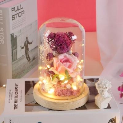 Cina L'anno cinese deve avere un tocco reale immortale rose conservate eterno muschio orso con luce in vendita