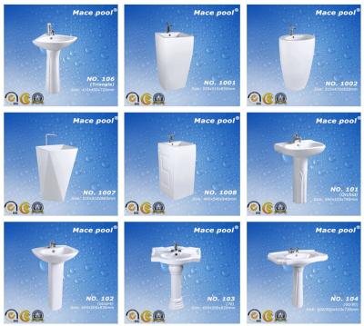 China One Piece Ceramic Pedestal Basin Wash Basin for Bathroom Sanitary Wares for sale