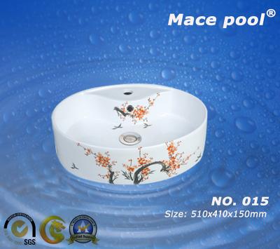 China Bathroom Round Art Basin with Flower Pattern (015) for sale