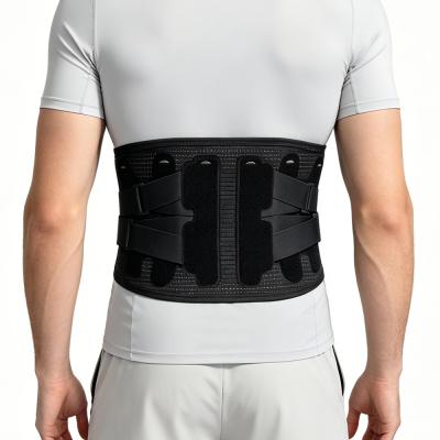 China Adjustable Lumbar Support Back Brace with 6 Detachable Support Strips, Dual Pull Compression Straps Breathable Mesh Waist Belt for sale