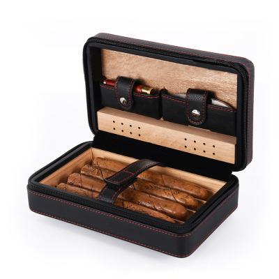 China Luxury Black Brown Luxury Cedar Travel Cigar Case Wood Customized Leather Humidor factory