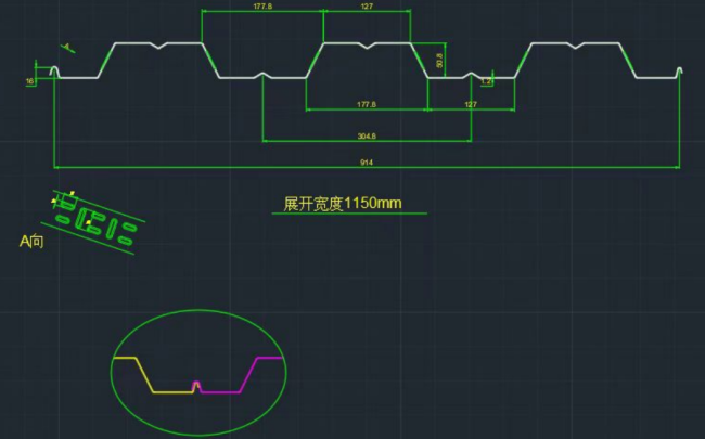 Drawing profile of metal decking machine