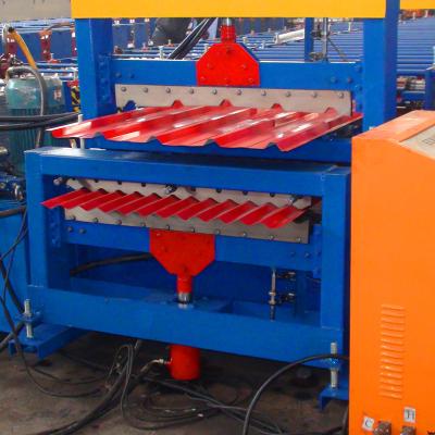 China Color Coated Roofing Sheet Steel Building Double Layer Roll Forming Machine Plc for sale