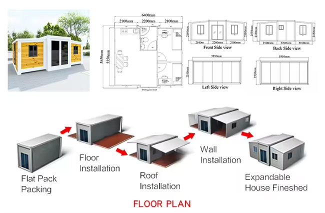20ft Expandable Container House Dual Wings Mobile Villa for Park Courtyard Kitchen 0