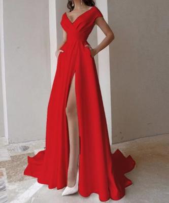 Cina Fessura increspata di Maxi Evening Gown Dress With di colore solido del bordo dell'abbigliamento della fabbrica delle donne su ordinazione della Cina in vendita